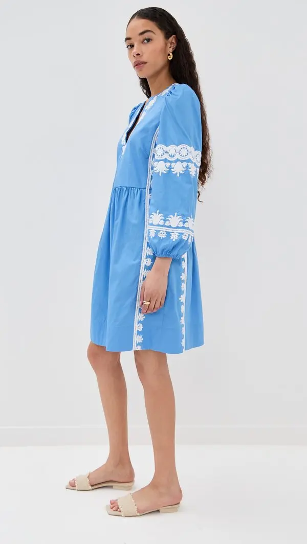 blue eyelet midi dress Piper Eyelet Dress - Off-White & Blue Floral main image 0