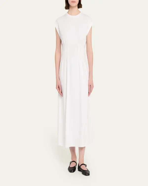 FRAME Nipped Jersey Midi Dress | A-line, Sleeveless - White-0