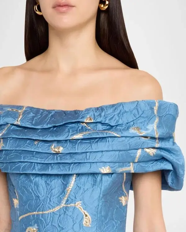 Rickie Freeman For Teri Jon Off-shoulder Gown - Slate Mult