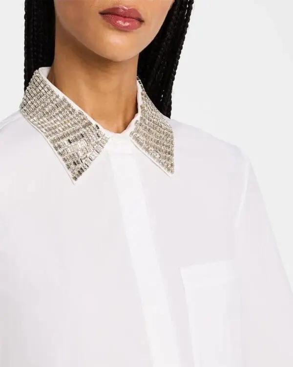 TWP Jennys Gown Maxi Shirt Dress With Crystal Collar - White