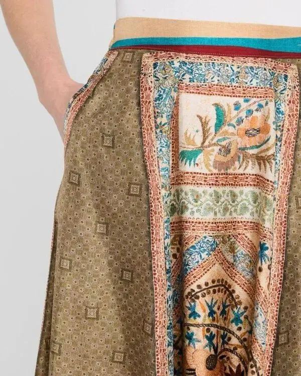 PIERRE-LOUIS MASCIA Printed A-line Midi Skirt - Gold Multi