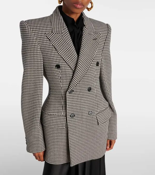 Balenciaga Houndstooth Wool Blazer - Black