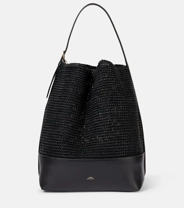 TOTEME Belted Woven Leather Tote Bag - Black