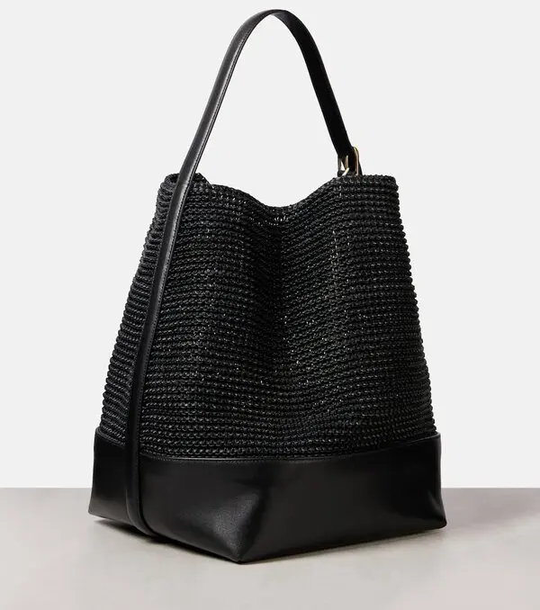TOTEME Belted Woven Leather Tote Bag - Black