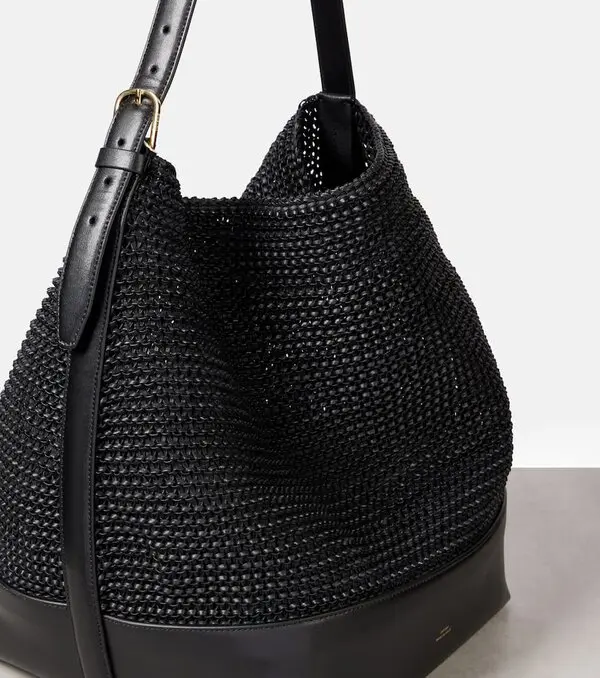 TOTEME Belted Woven Leather Tote Bag - Black