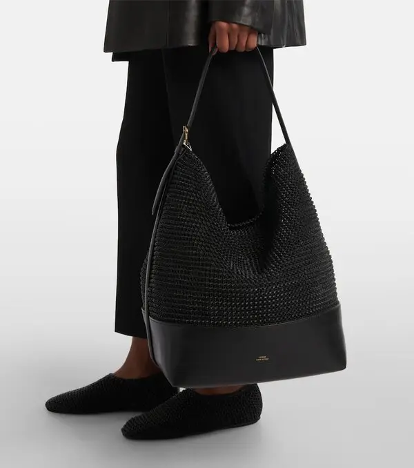 TOTEME Belted Woven Leather Tote Bag - Black