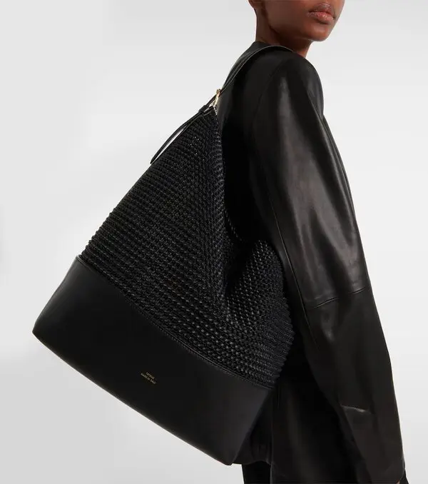 TOTEME Belted Woven Leather Tote Bag - Black