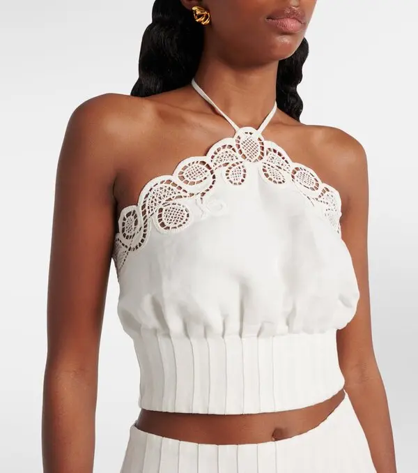 Simkhai Mellie Scalloped Linen-blend Crop Top