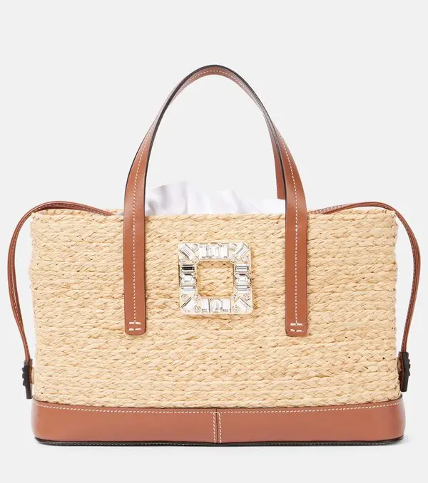 ROGER VIVIER Viv' Skate Small Raffia Tote Bag