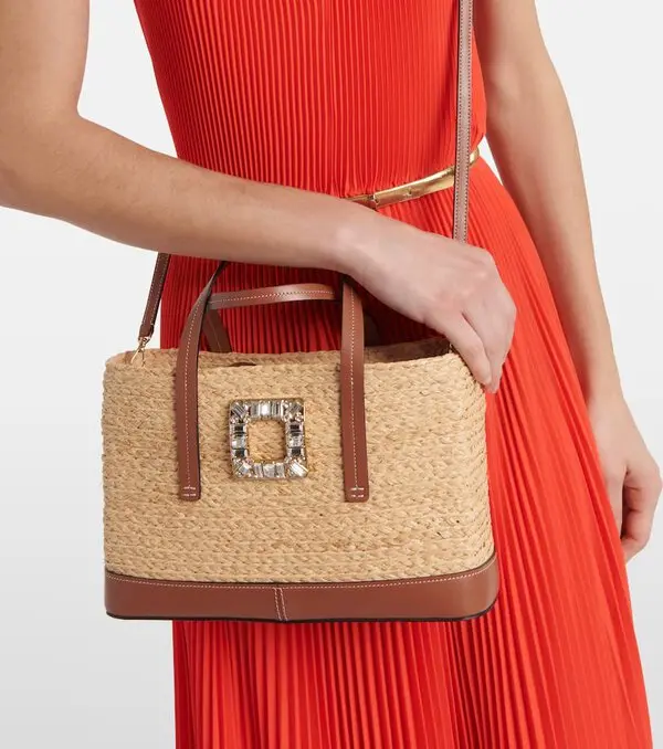 ROGER VIVIER Viv' Skate Small Raffia Tote Bag
