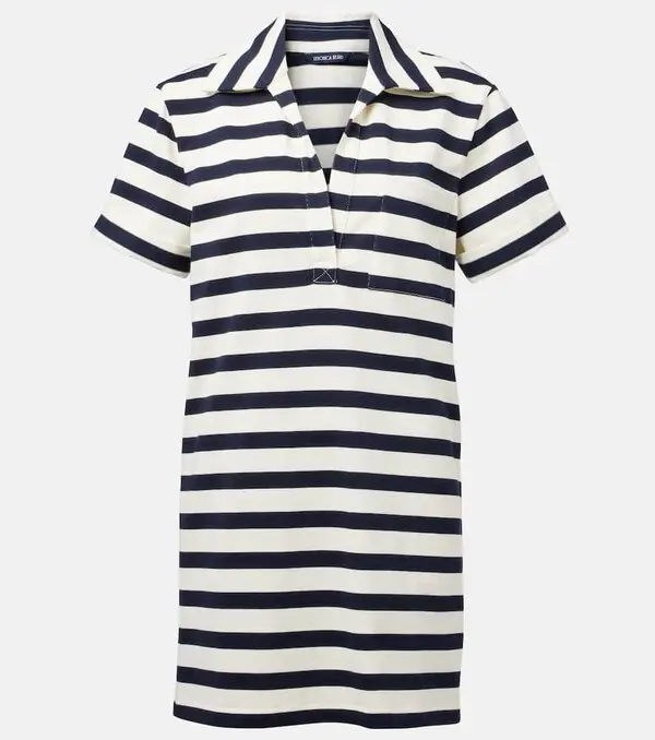 Veronica Beard Cayden Striped Cotton Polo Dress - Blue