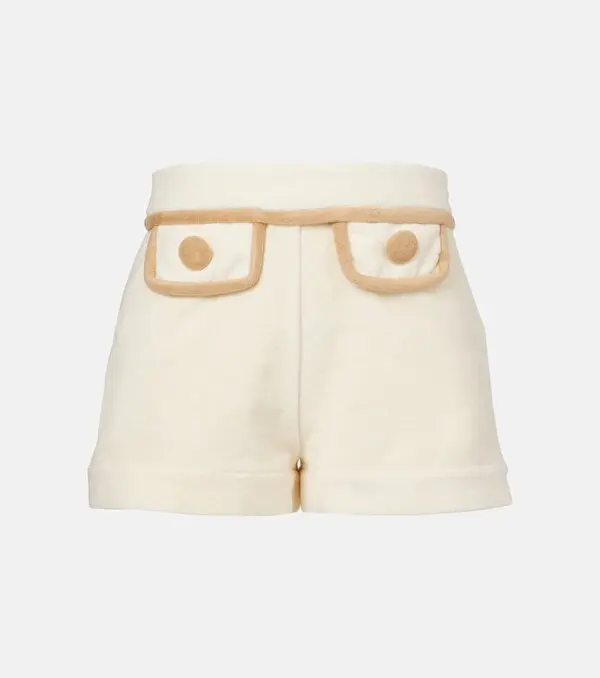 ADRIANA DEGREAS Colorblocked Cotton-blend Terry Shorts - White