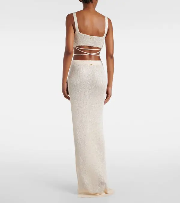 BANANHOT Alma Knitted Maxi Skirt - White