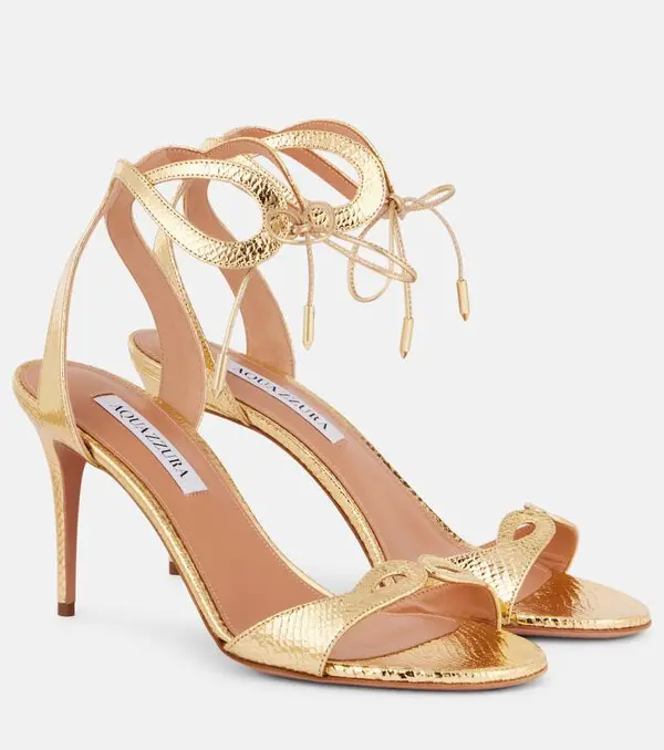 AQUAZZURA Tessa 85 Snake-effect Leather Sandals - Gold