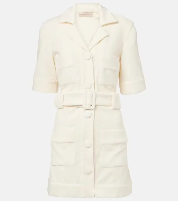 ADRIANA DEGREAS Belted Cotton-blend Terry Minidress - White