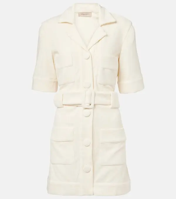 ADRIANA DEGREAS Belted Cotton-blend Terry Minidress - White