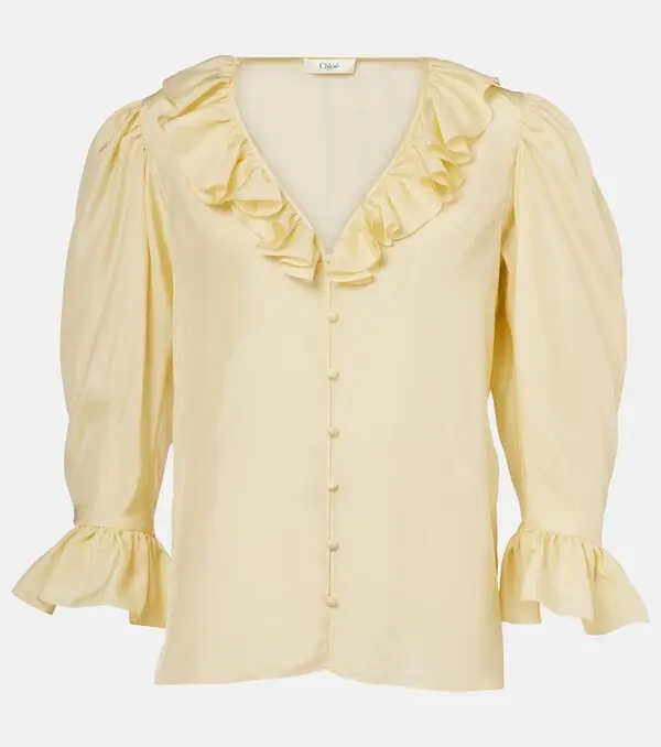 Chloé Ruffled Silk Habutai Blouse - Yellow