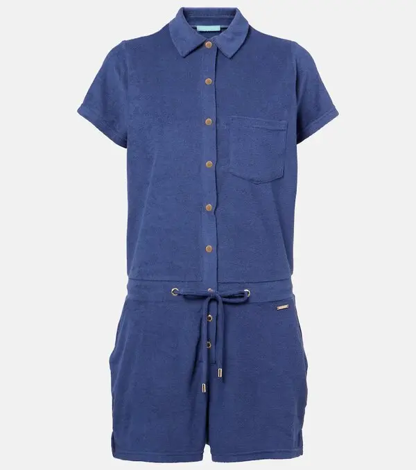 Melissa Odabash Border Cotton-blend Playsuit - Blue