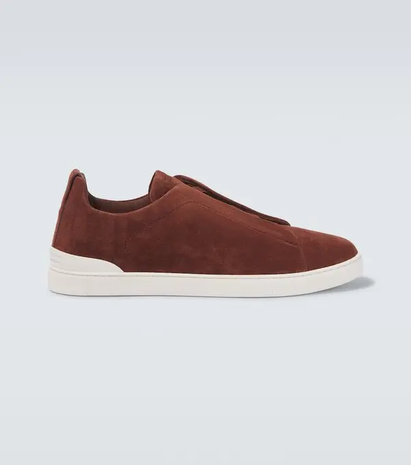 Zegna Triple Stitch Low Suede Sneakers - Brown