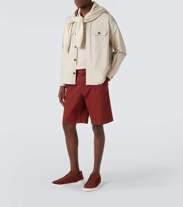 Zegna Triple Stitch Low Suede Sneakers - Brown