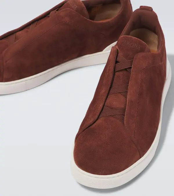 Zegna Triple Stitch Low Suede Sneakers - Brown