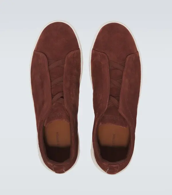 Zegna Triple Stitch Low Suede Sneakers - Brown