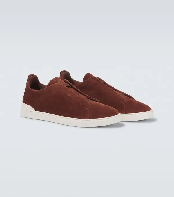 Zegna Triple Stitch Low Suede Sneakers - Brown