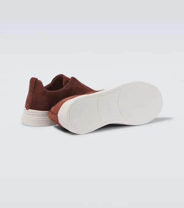 Zegna Triple Stitch Low Suede Sneakers - Brown