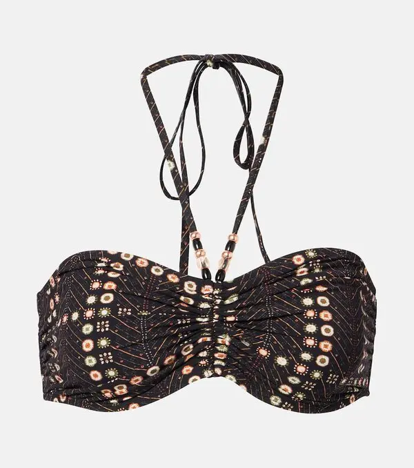 MARANT ETOILE Salmage Printed Halterneck Bikini Top - Black