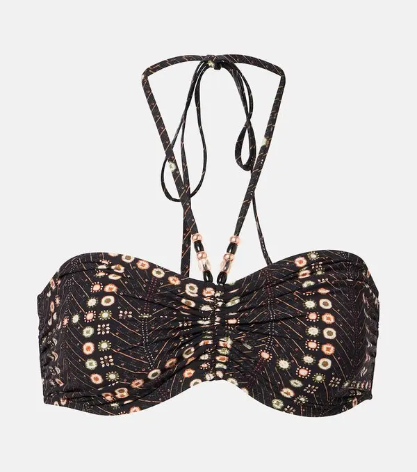 MARANT ETOILE Salmage Printed Halterneck Bikini Top - Black