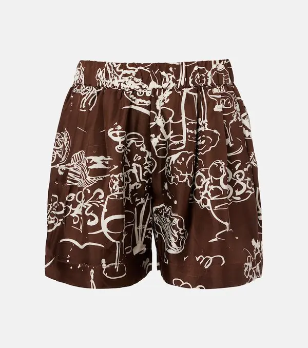 Asceno Zurich Printed Silk Twill Shorts In Sunflower Mahogany - Brown