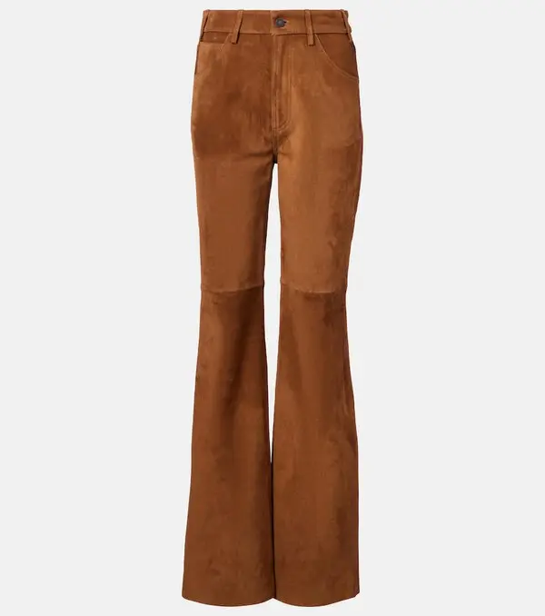 NILI LOTAN Roe Suede Flared Pants - Brown
