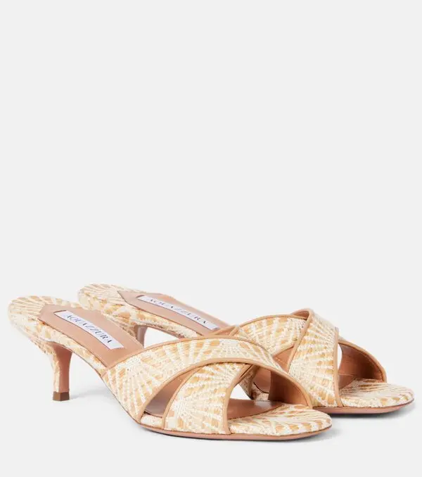 AQUAZZURA Divine 50 Raffia Mules - Beige