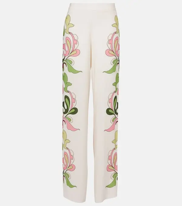 ADRIANA DEGREAS Inamorata Printed High-rise Wide-leg Pants - White