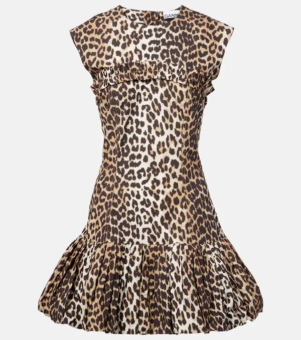 GANNI Leopard-print Cotton Corset Mini Dress