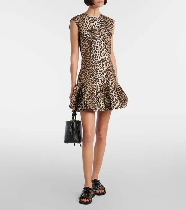 GANNI Leopard-print Cotton Corset Mini Dress