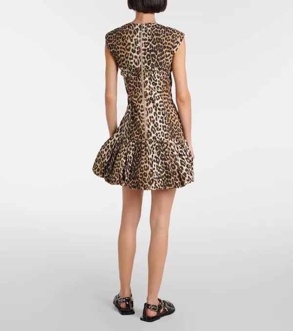 GANNI Leopard-print Cotton Corset Mini Dress