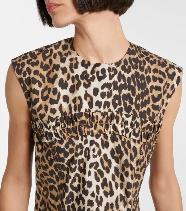 GANNI Leopard-print Cotton Corset Mini Dress
