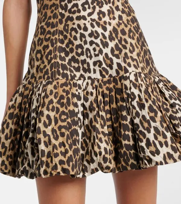 GANNI Leopard-print Cotton Corset Mini Dress