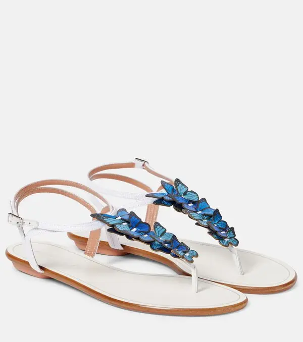 AQUAZZURA Papillon Leather-trimmed Canvas Sandals - White