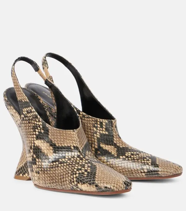 Dries Van Noten Snake-effect Leather Wedges - Beige