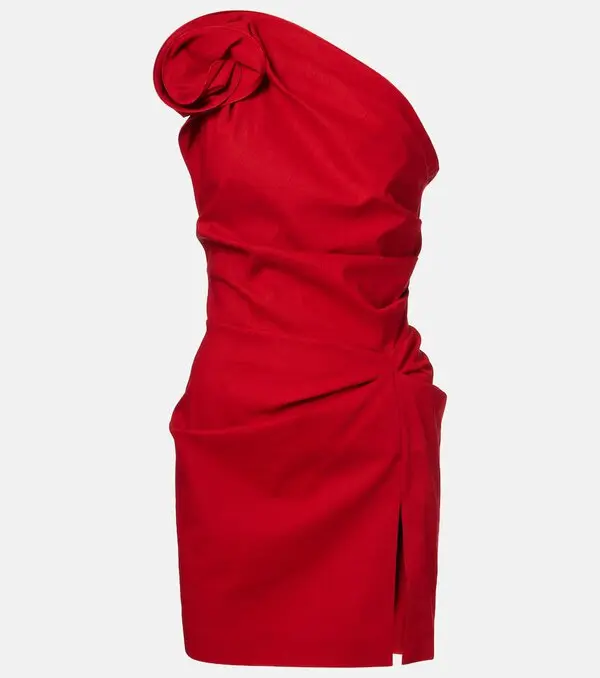 Magda Butrym Floral-appliqué Ruched One-shoulder Minidress - Red