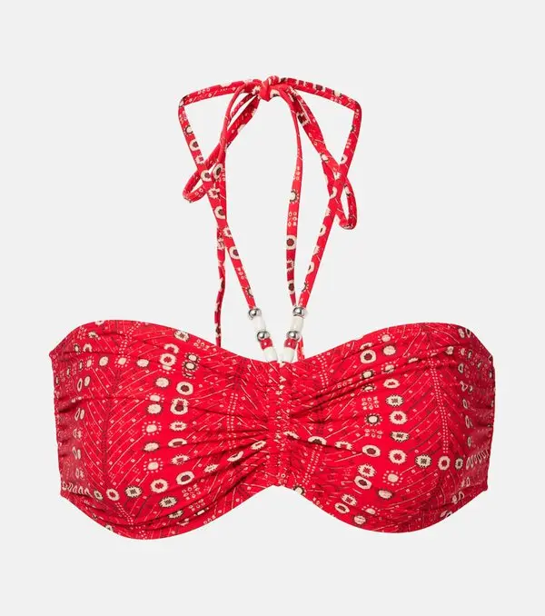 MARANT ETOILE Salmage Printed Halterneck Bikini Top - Red