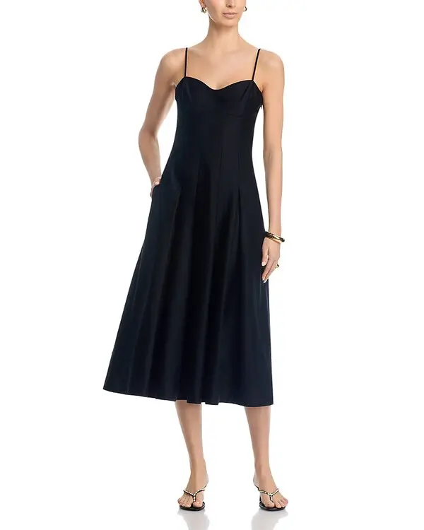 French Connection Sateen Pleated Midi Dress - Black