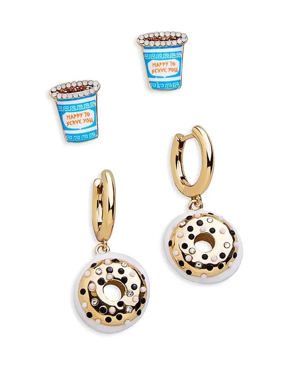 Baublebar Rise & Grind Donut & Coffee Earrings, Set Of 2 - Multi/gold