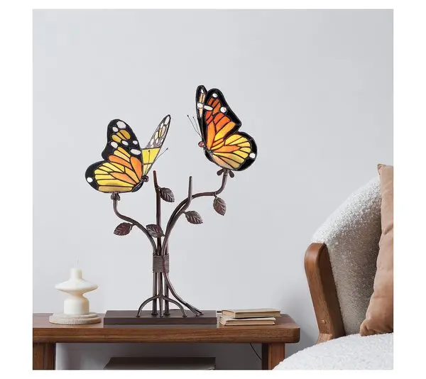 RIVER OF GOODS 20.5'h Stained Glass Butterfly T Able Lamp - One-color