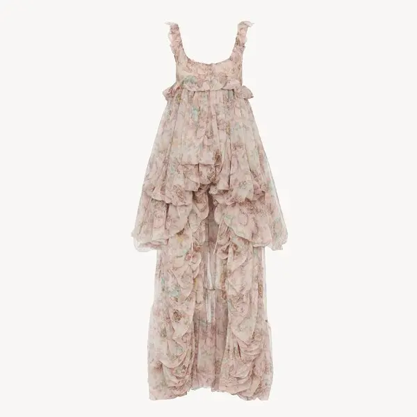 Chloé Sleeveless High-low Ruffled Dress In Silk Mousseline