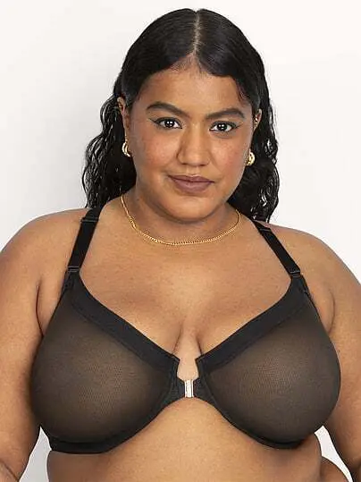 Victoria's Secret Curvy Couture Sheer Mesh Front-close Racerback Unlined Bra - Black