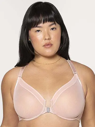Victoria's Secret Curvy Couture Sheer Mesh Front-close Racerback Unlined Bra - Pink