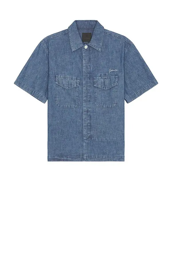 Givenchy Short Sleeve Chambray Shirt In Blue